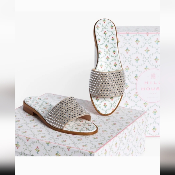 Hill House | Shoes | Hill House Silver Studded Slide Sandals The City ...